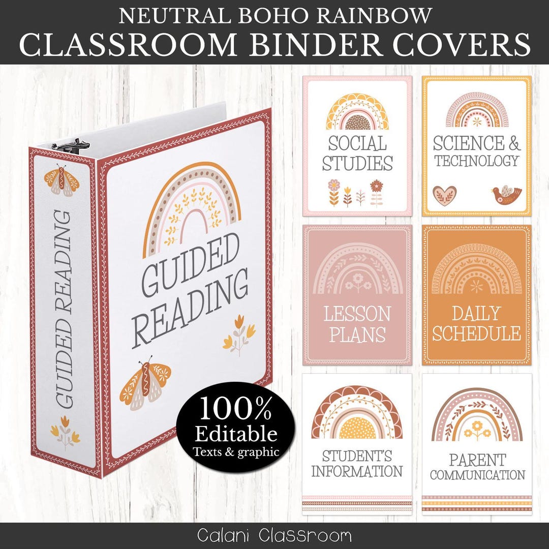 Teacher Binder Cover, Boho Rainbow Classroom Theme, Editable Teacher ...