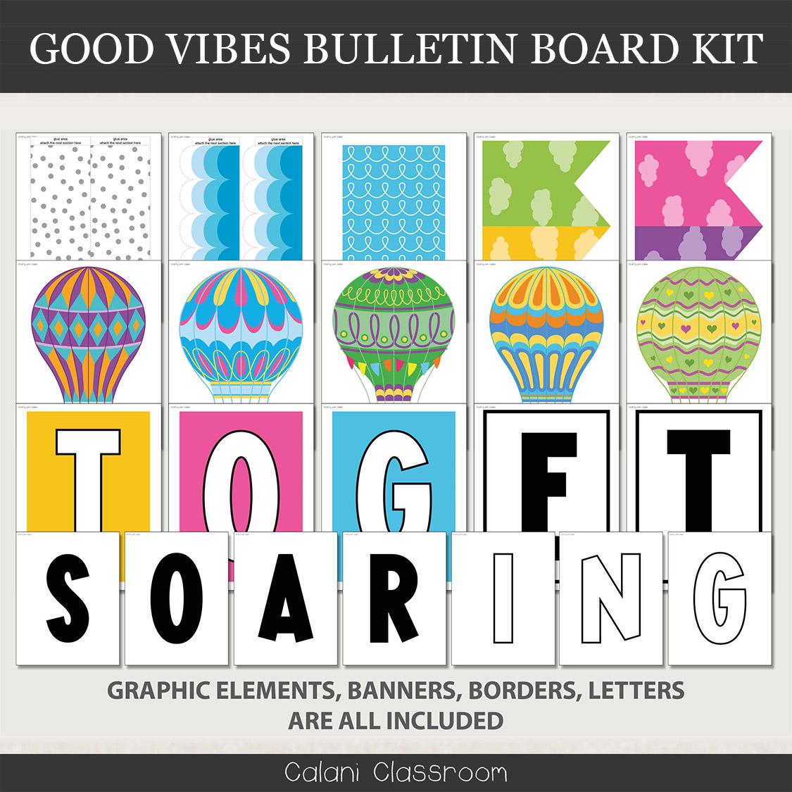 We Lift Each Other up Bulletin Board Kit, Hot Air Balloons Classroom ...