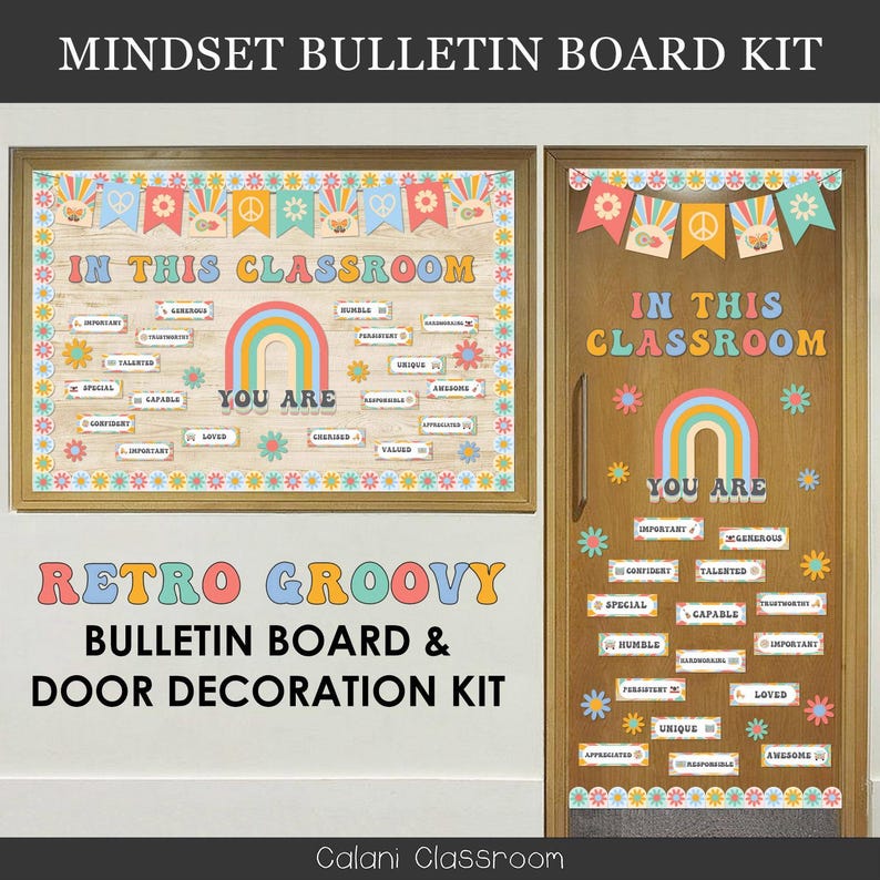 Positive Affirmation Bulletin Board Kit, Classroom Door Decor, Retro ...