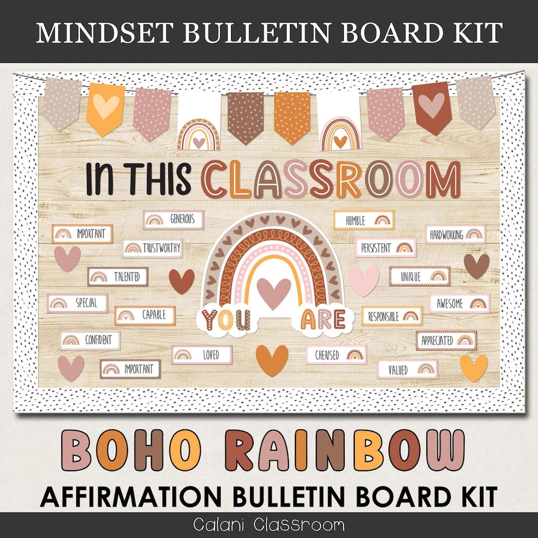 Positive Affirmation Bulletin Board, Classroom Door Decor, Neutral Boho ...