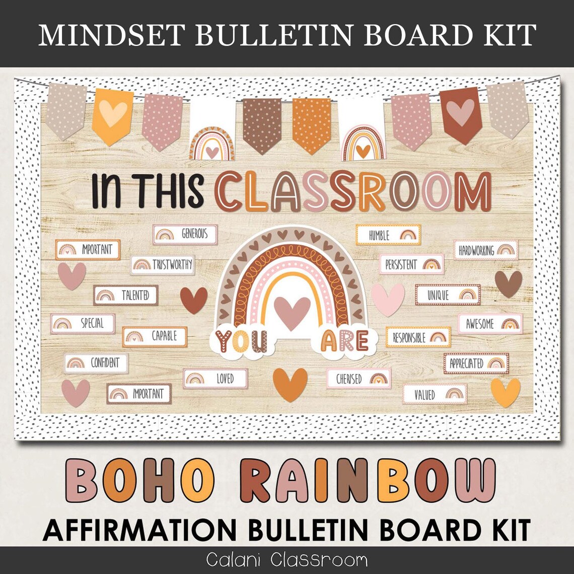 Positive Affirmation Bulletin Board, Classroom Door Decor, Neutral Boho ...