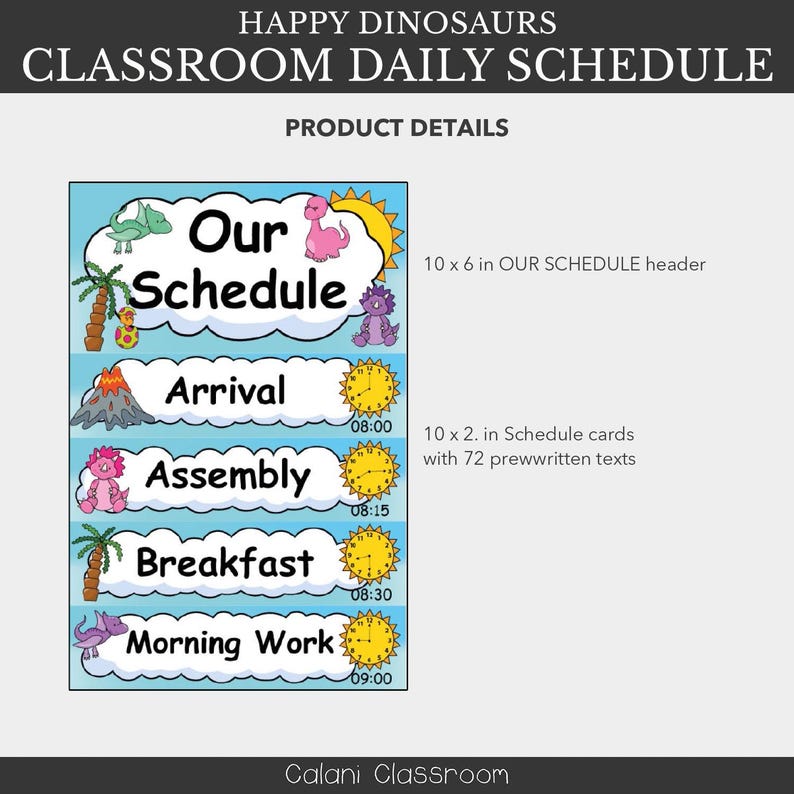Classroom Schedule Cards With Clock, Dinosaurs Classroom Theme ...