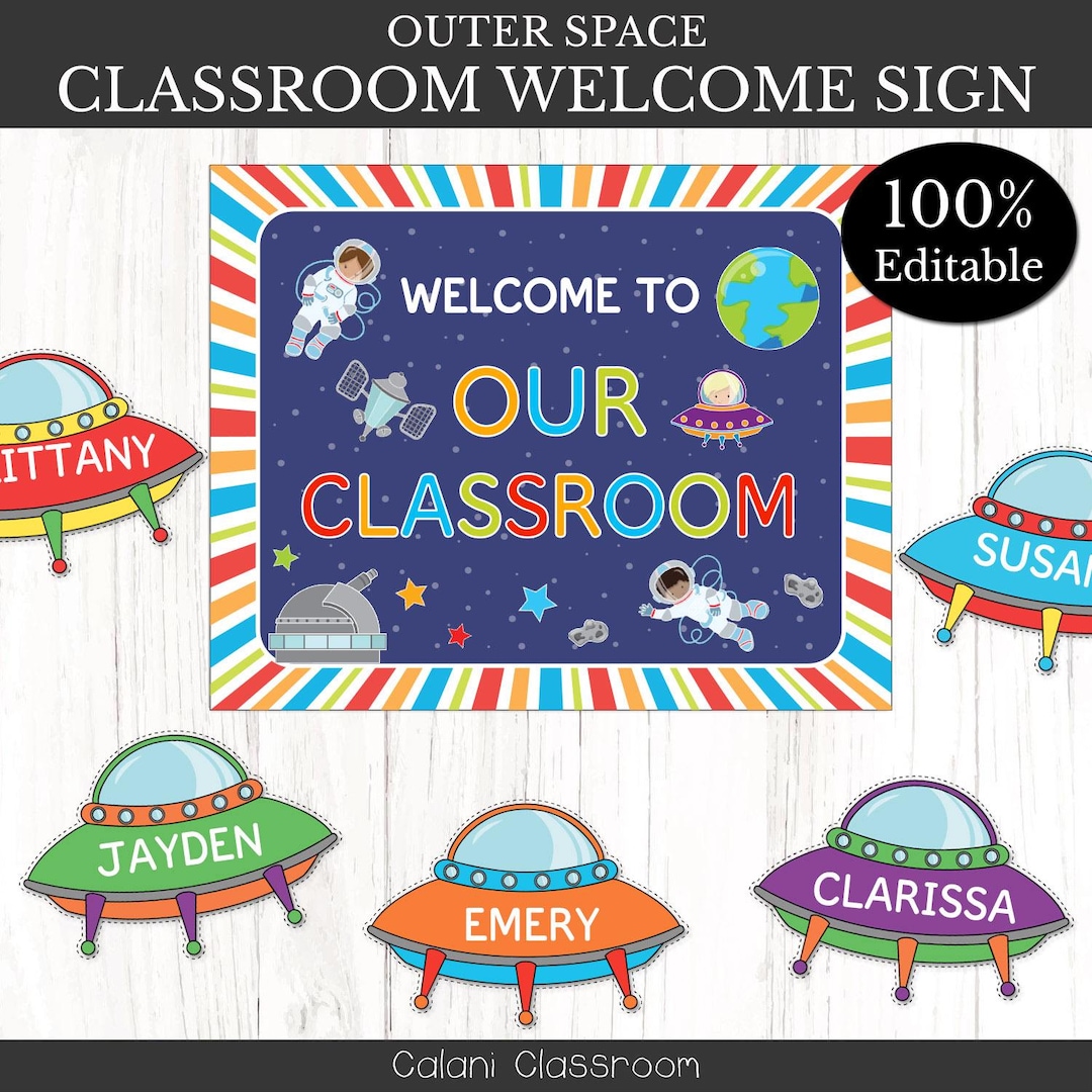 Classroom Welcome Sign, Outer Space Classroom Door Sign, Welcome to Our ...