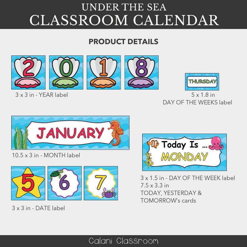 Calendar Classroom Decor, Ocean Classroom, Editable Classroom Wall ...