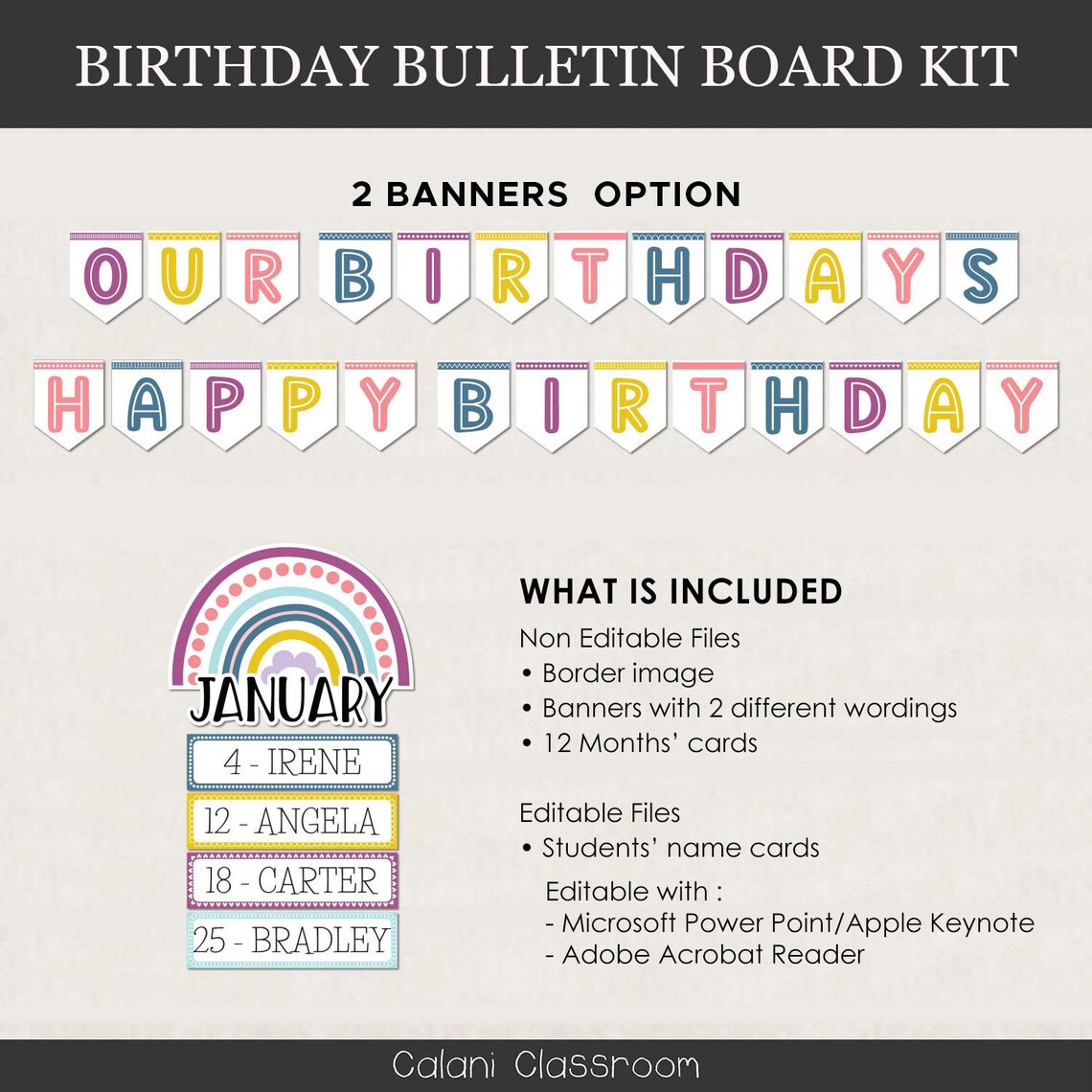 Birthday Board Classroom Decor, Rainbow Classroom Theme, Editable ...