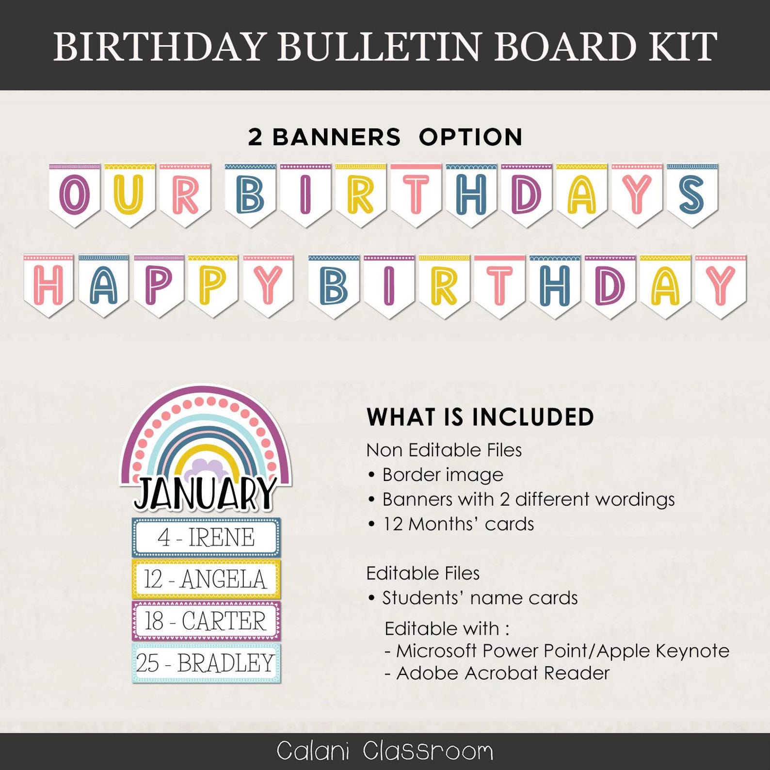 Birthday Board Classroom Decor, Rainbow Classroom Theme, Editable ...