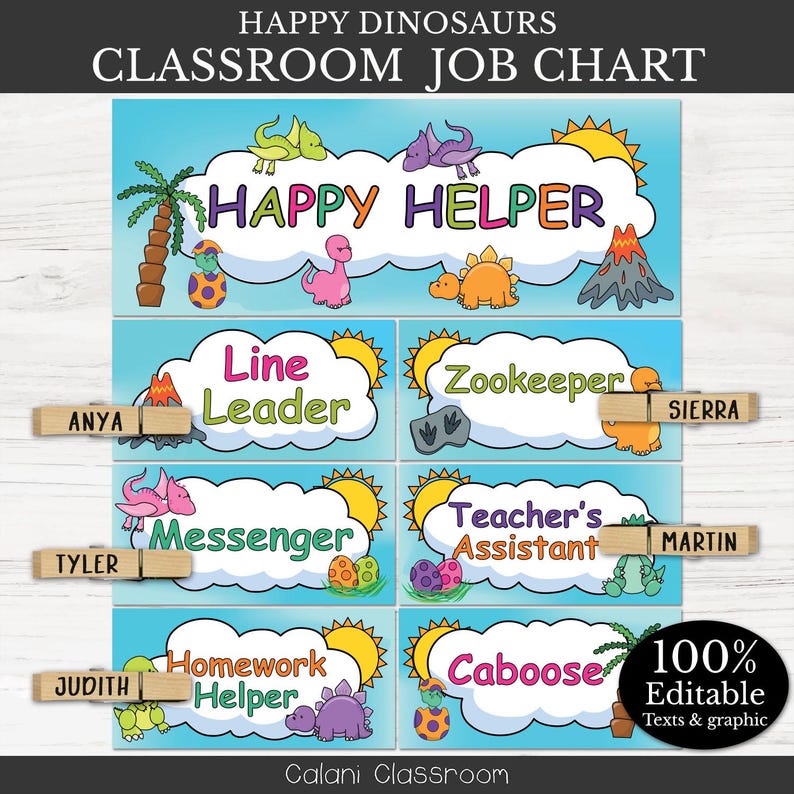 Classroom Jobs Chart, Dinosaur Classroom Theme, Editable Classroom Job ...