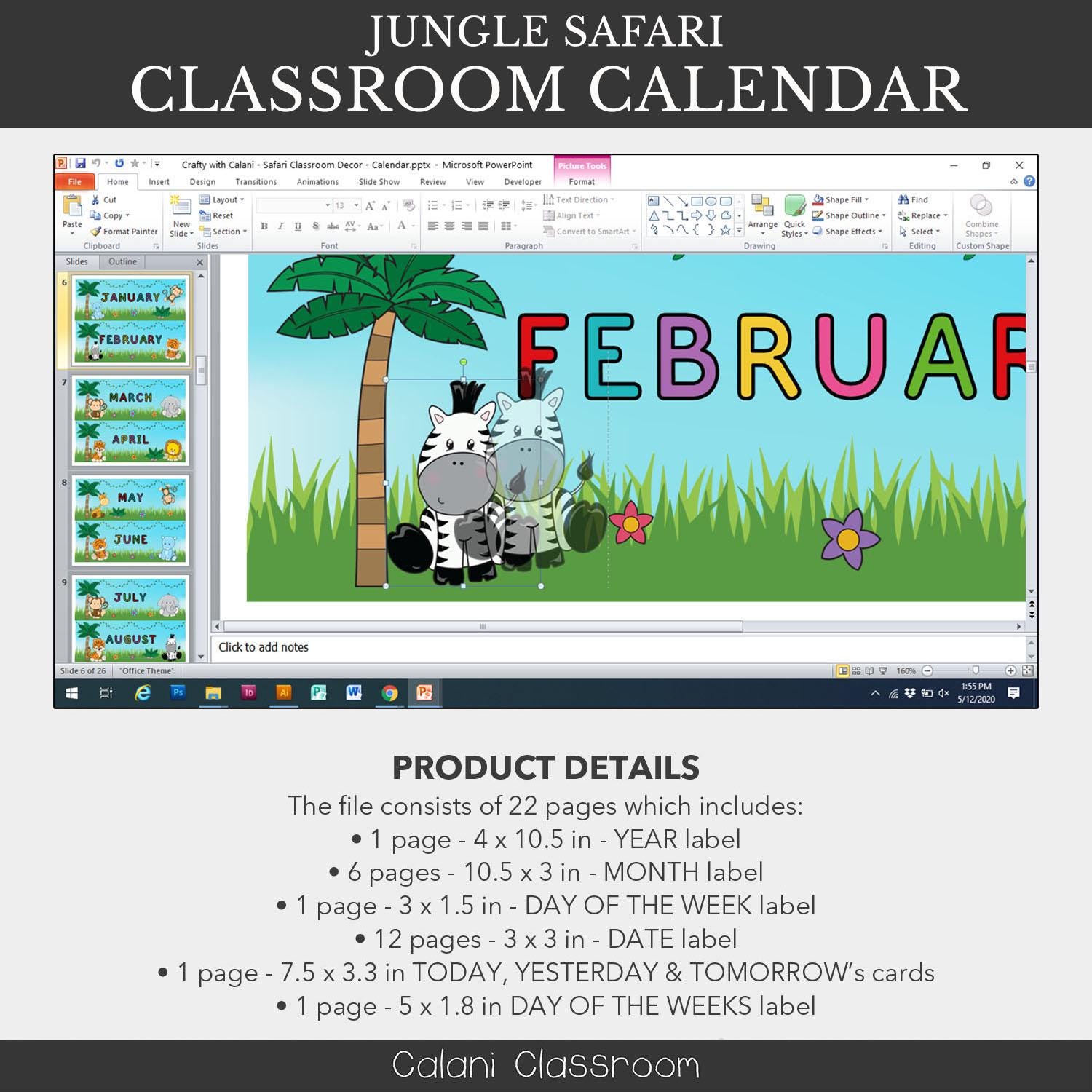 Calendar Classroom Decor, Jungle Safari Classroom, Editable Classroom ...