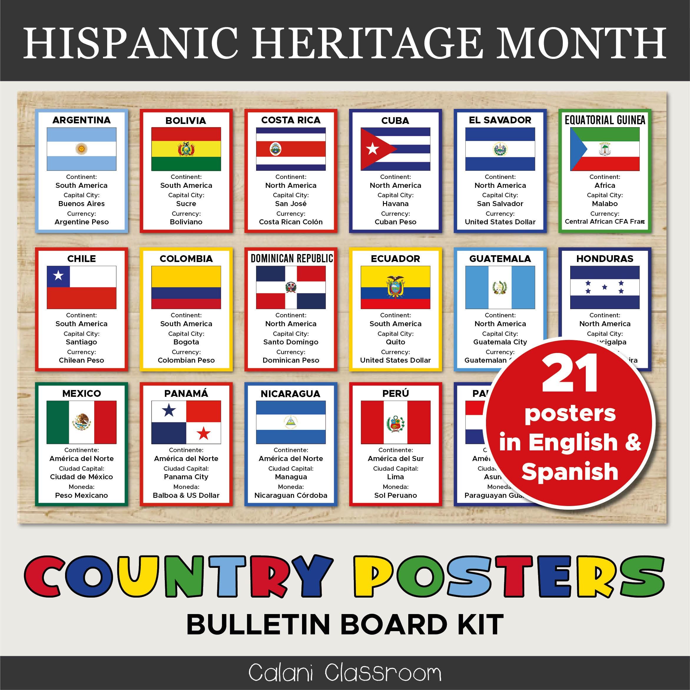 Hispanic Heritage Month Bulletin Board, Hispanic Country Poster Set ...