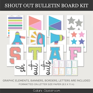 Staff Shout Out Bulletin Board Kit in Megaphone Varsity Theme (digital ...
