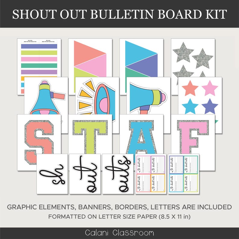 Staff Shout Out Bulletin Board Kit in Megaphone Varsity Theme (digital ...