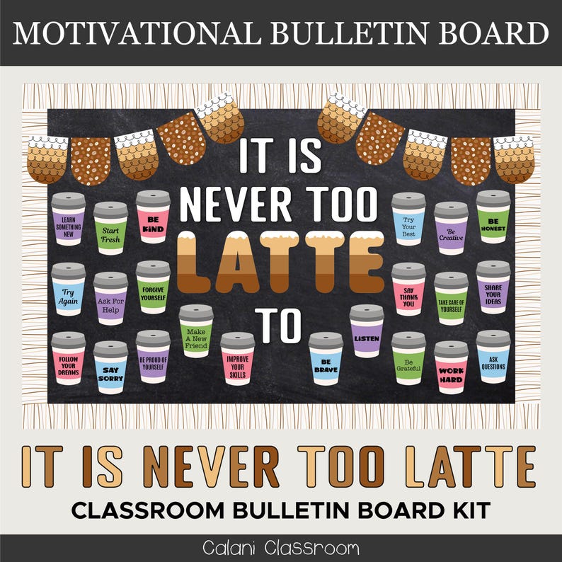It is Never to Latte Bulletin Board Kit, Motivational Bulletin Board ...
