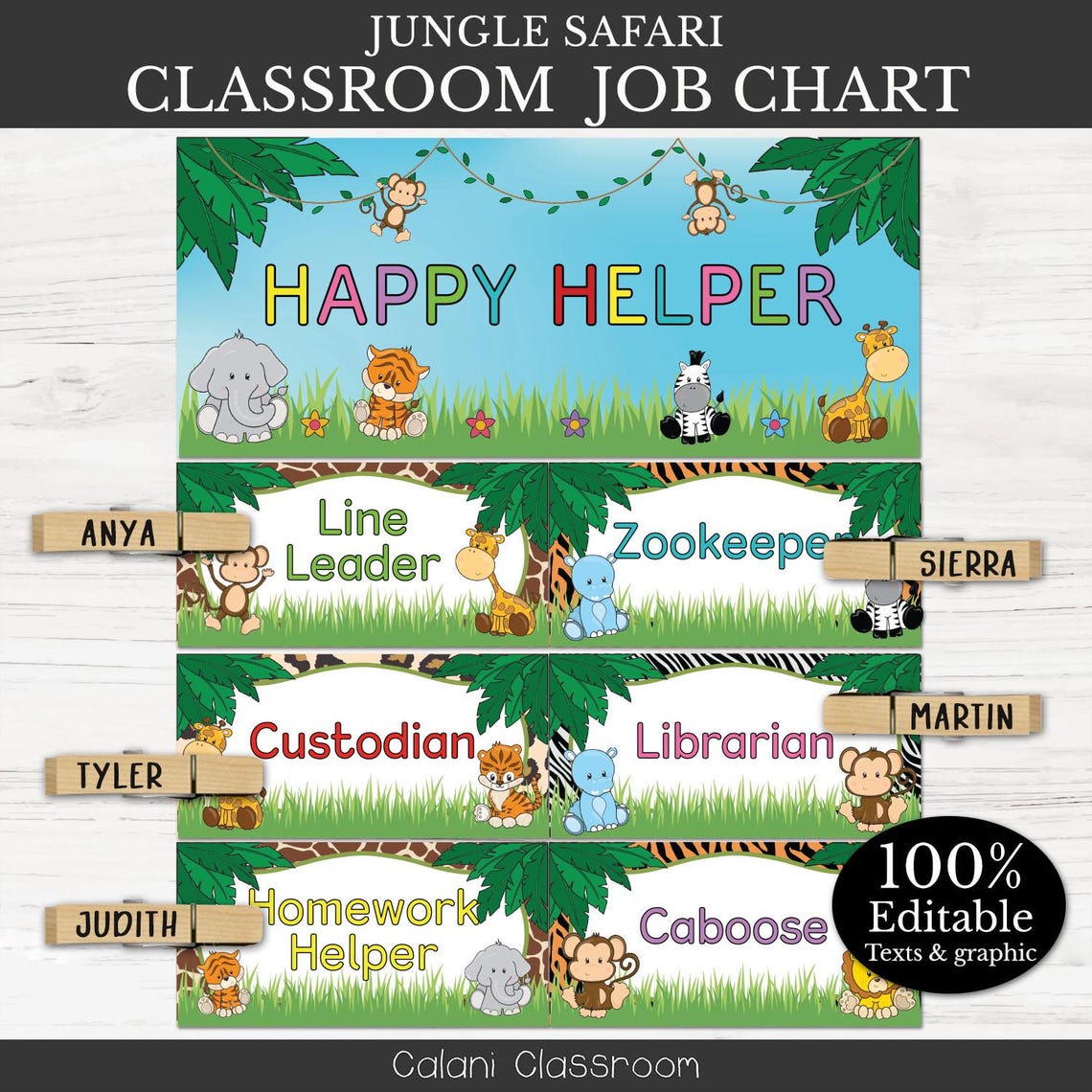 Classroom Jobs Chart, Jungle Safari Classroom, Editable Classroom Job ...