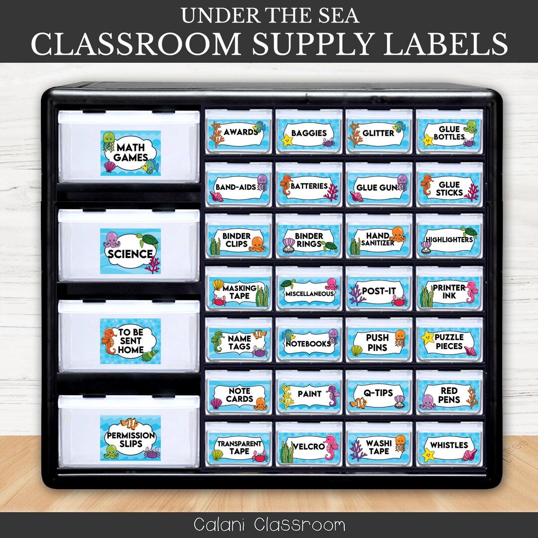 Classroom Supply Label, Ocean Classroom Theme, Ocean Editable Classroom ...