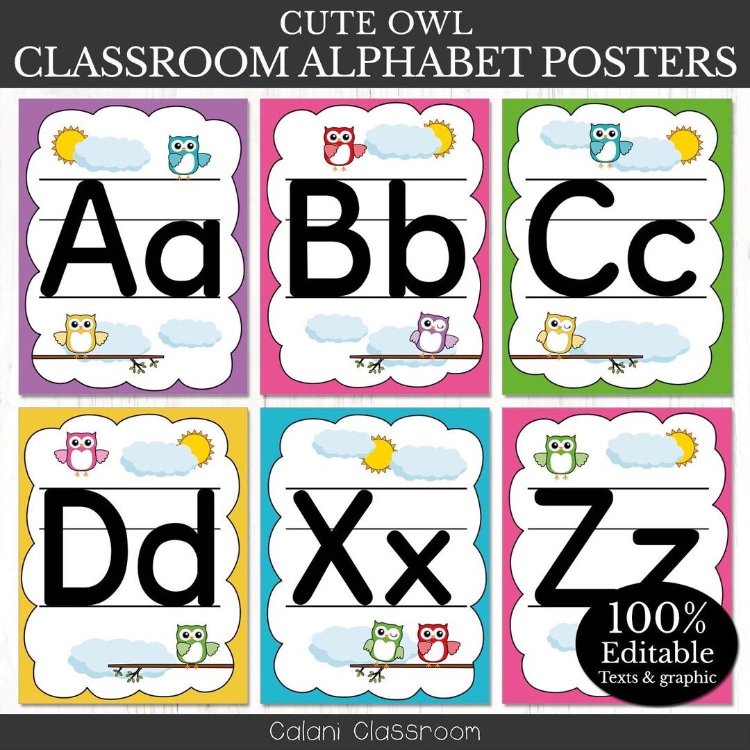 Alphabet Poster Classroom Decoration, Owl Classroom Theme, Editable ABC ...