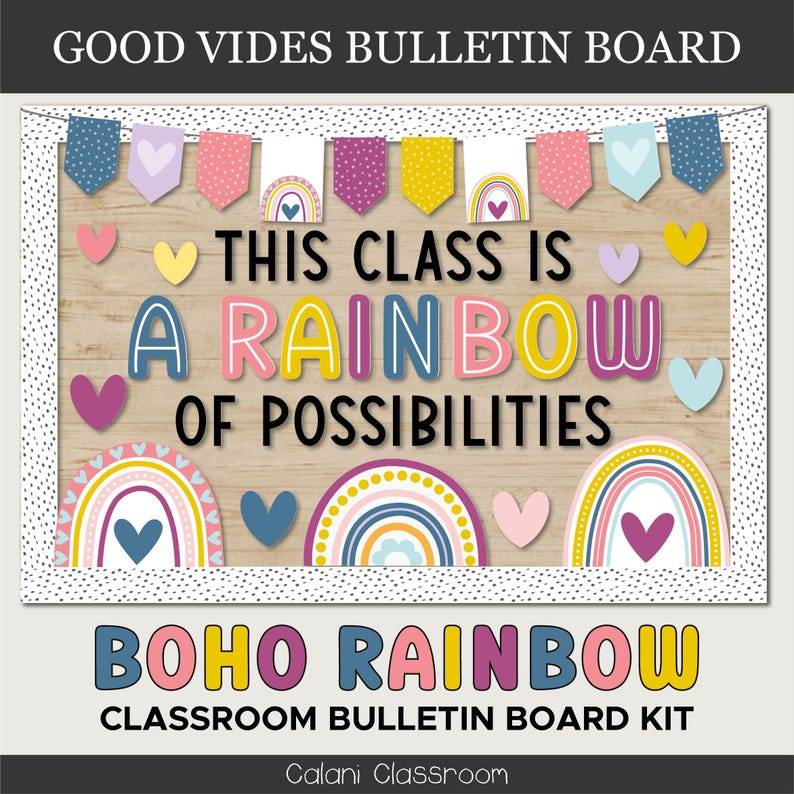 Rainbow of Possibilities Bulletin Board Kit, Boho Rainbow Classroom ...