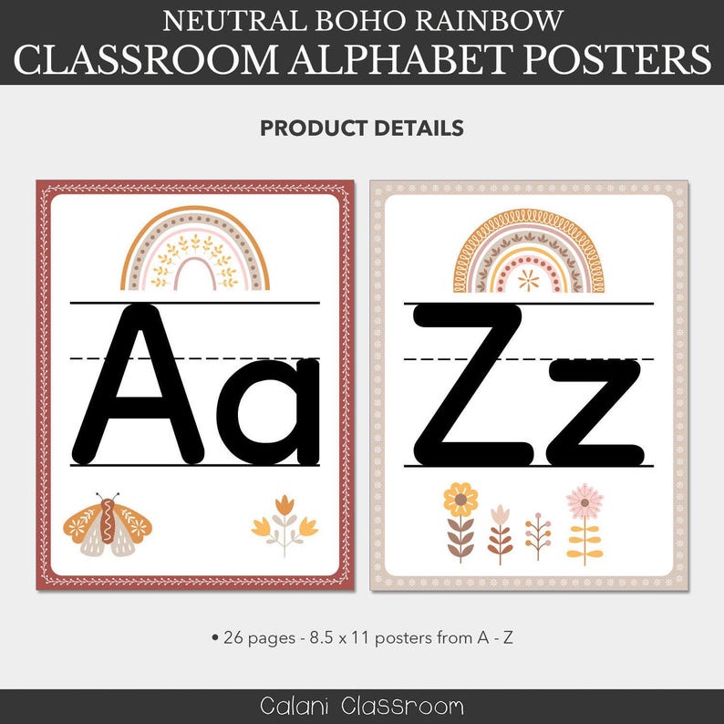 Alphabet Poster Classroom Decoration, Boho Rainbow Classroom, ABC ...