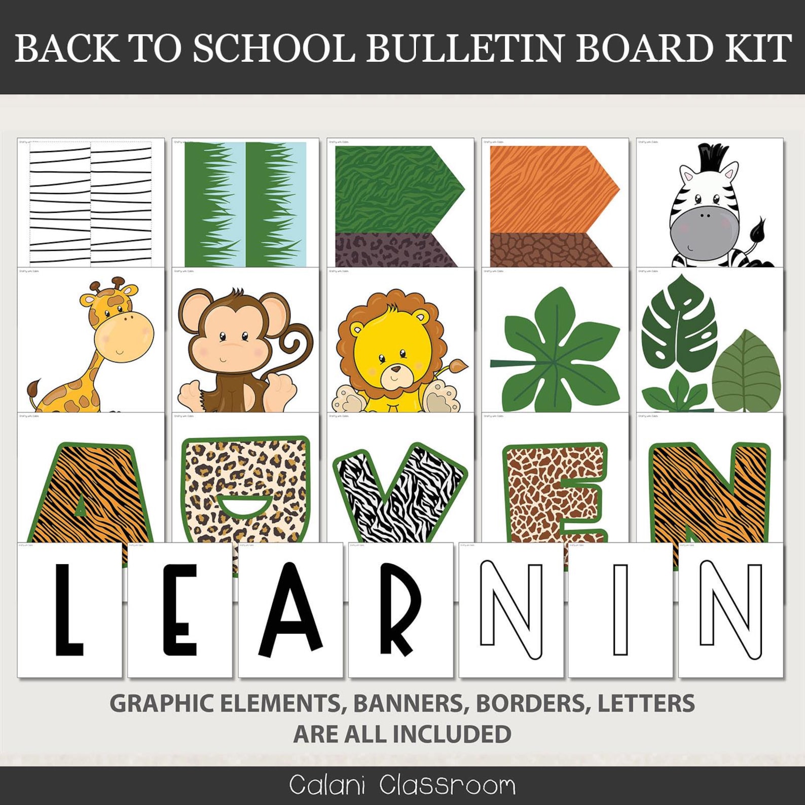 Back to School Bulletin Board Kit, Classroom Bulletin Board, Jungle ...