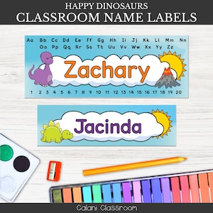 Classroom Name Plate Label, Dinosaurs Classroom Theme, Dino Name Label ...
