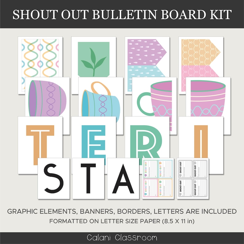 Staff Shout Out Bulletin Board Kit in Calming Tea-riffic Theme (digital ...