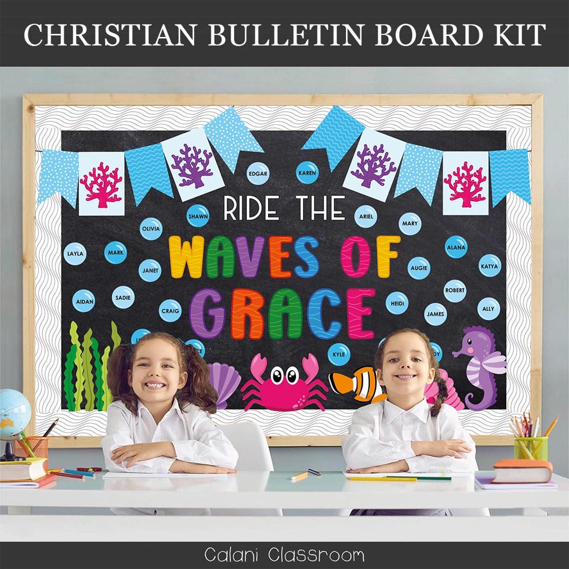 Christian Bulletin Board Kit, Ride the Wave of Grace Classroom Bulletin ...