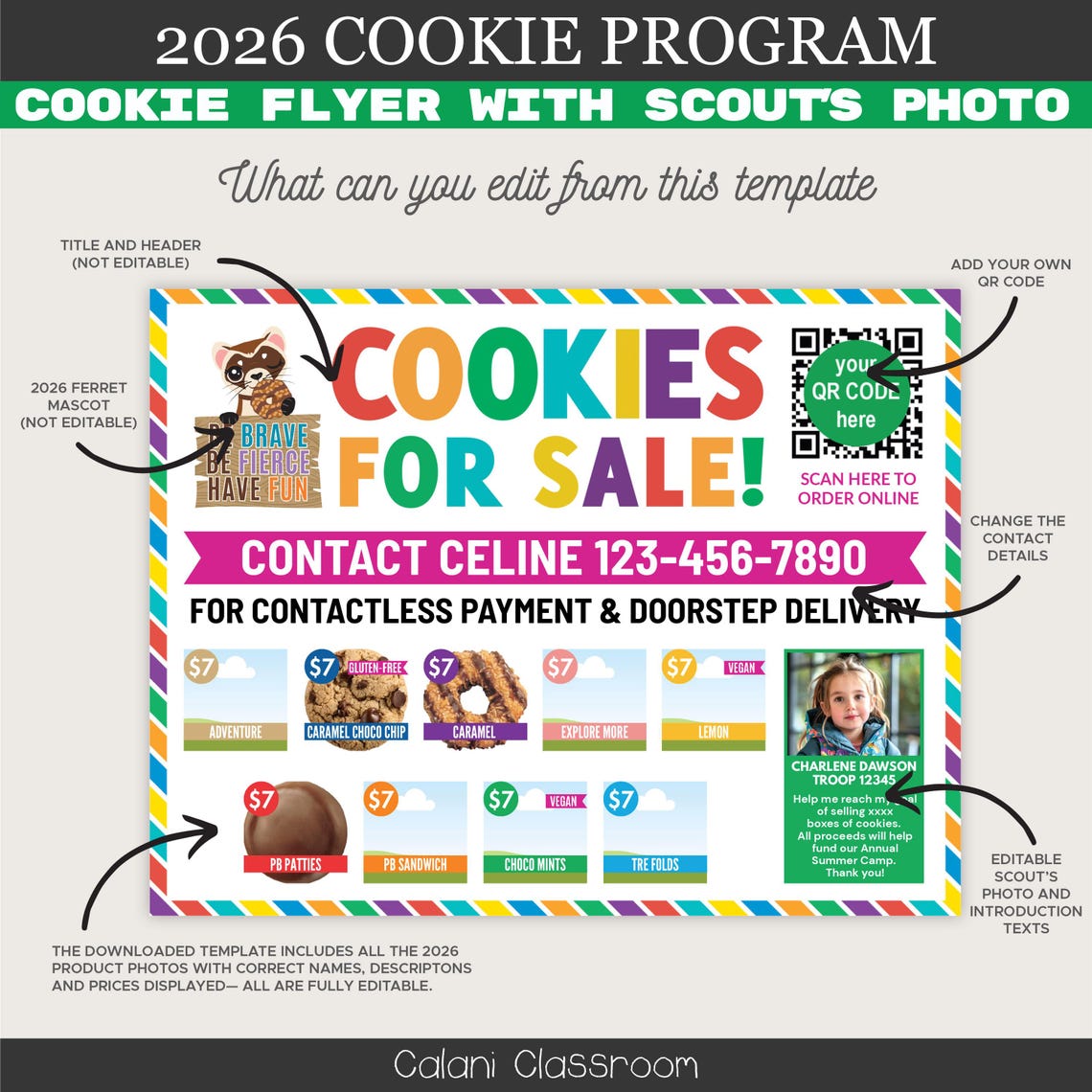 2026 Cookie Flyer, DIY Editable Cookie Marketing Kit With Scout's Photo - Canva Template - Etsy