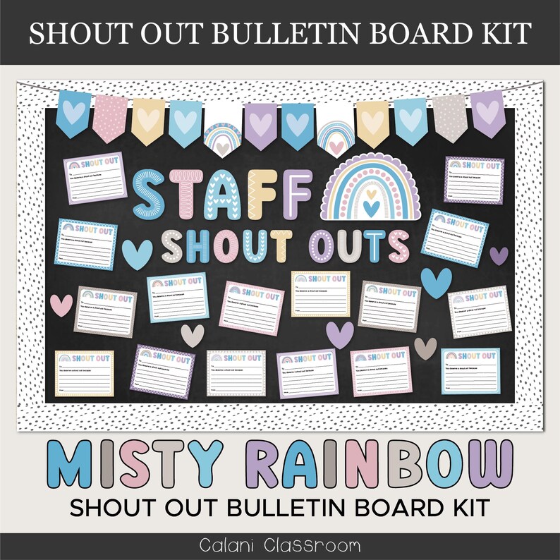 Staff Shout Out Bulletin Board Kit in Misty Boho Rainbow Theme (digital ...