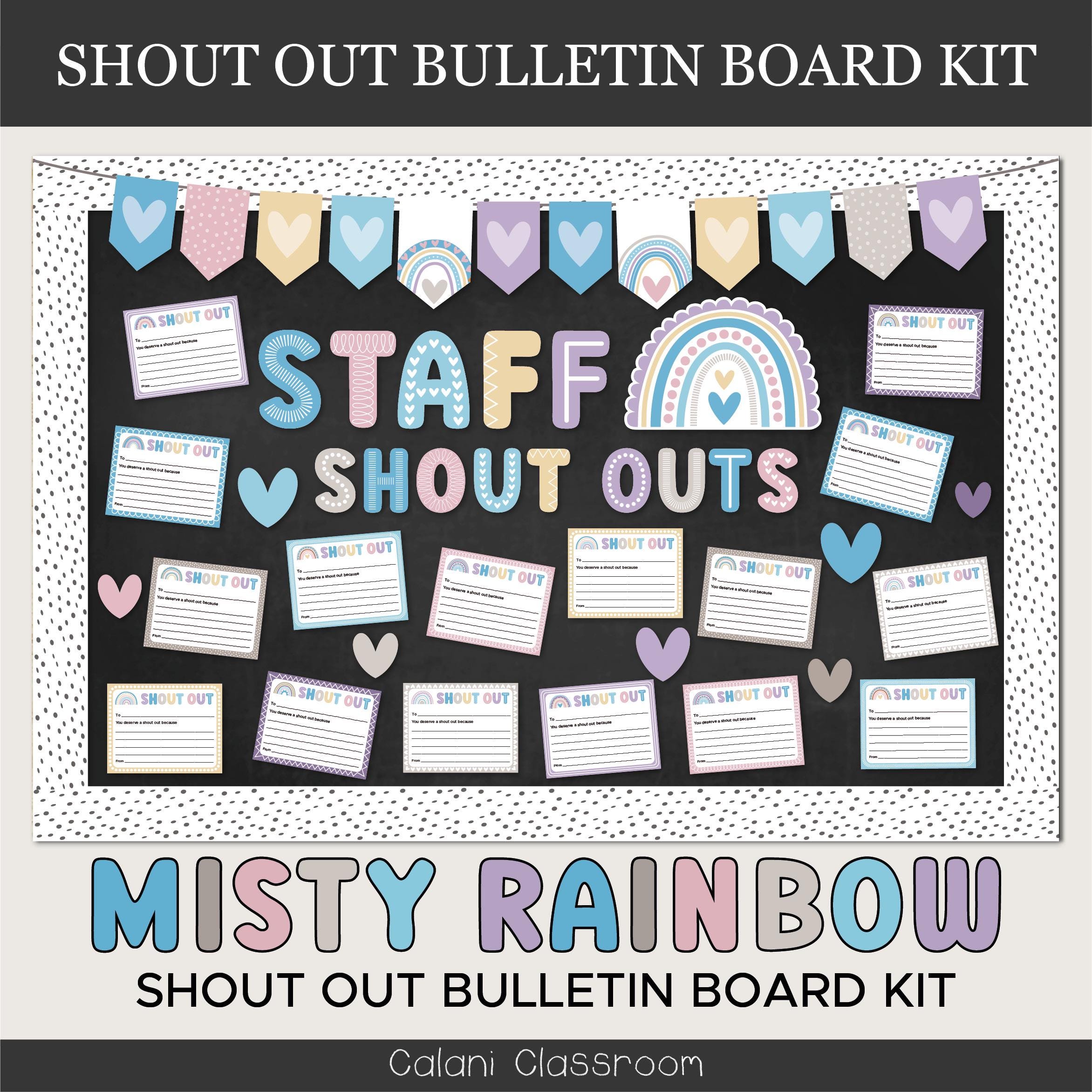 Staff Shout Out Bulletin Board Kit in Misty Boho Rainbow Theme (digital ...