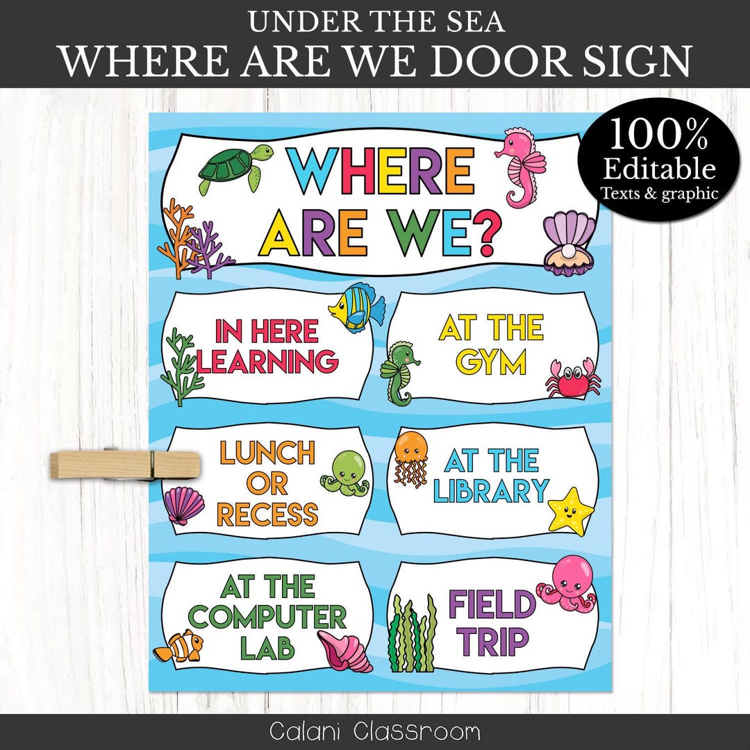 Classroom Door Sign, Under Sea Classroom, Where Are We Door Sign, Ocean ...
