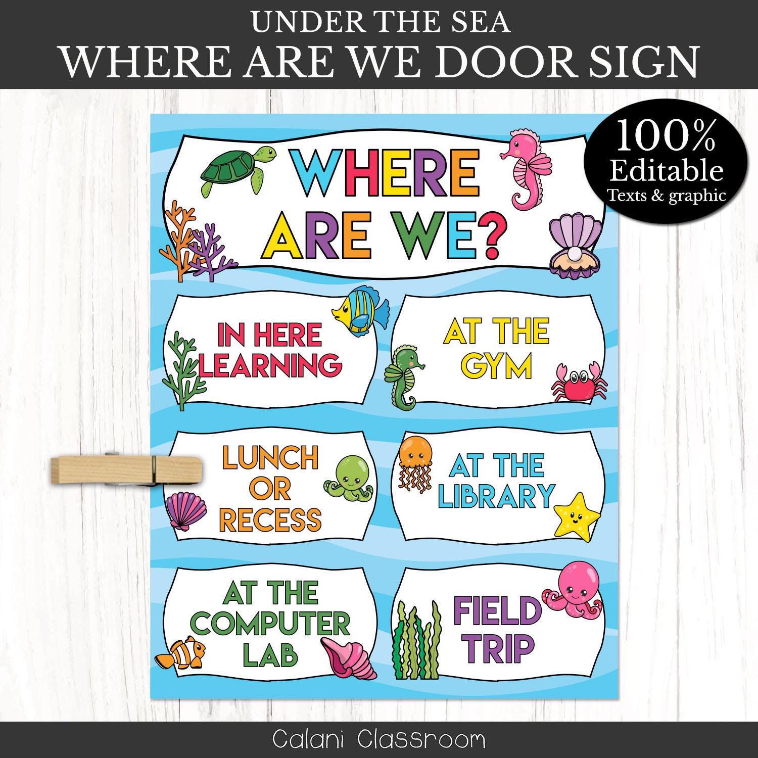Classroom Door Sign, Under Sea Classroom, Where Are We Door Sign, Ocean ...