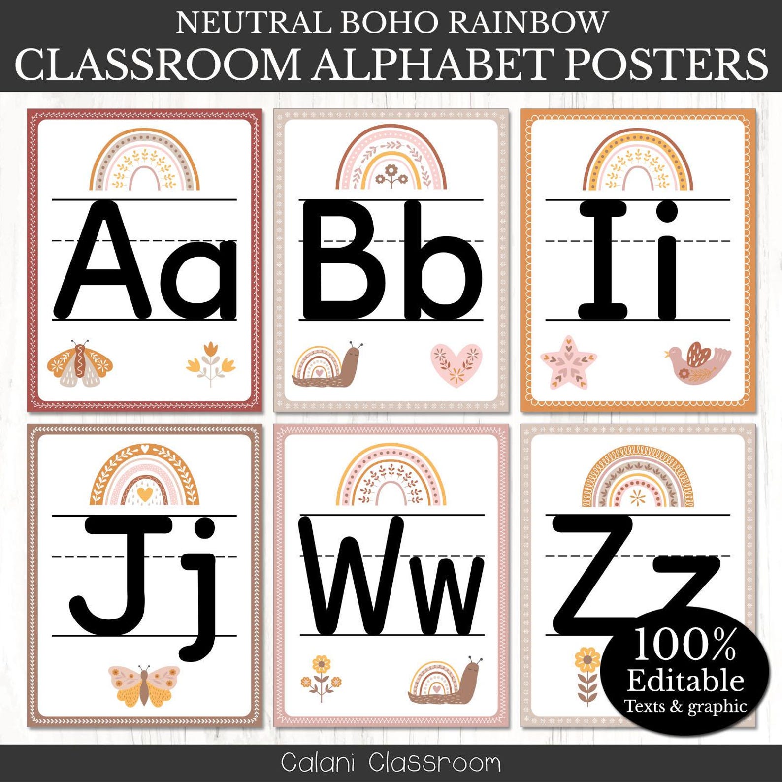 Alphabet Poster Classroom Decoration, Boho Rainbow Classroom, ABC ...