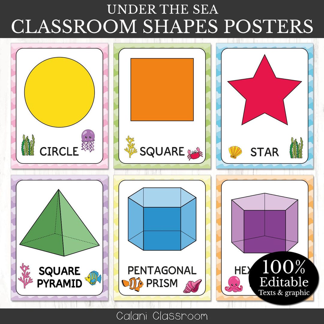 Shapes Poster Classroom Decoration, Ocean Theme Classroom, 2D & 3D ...