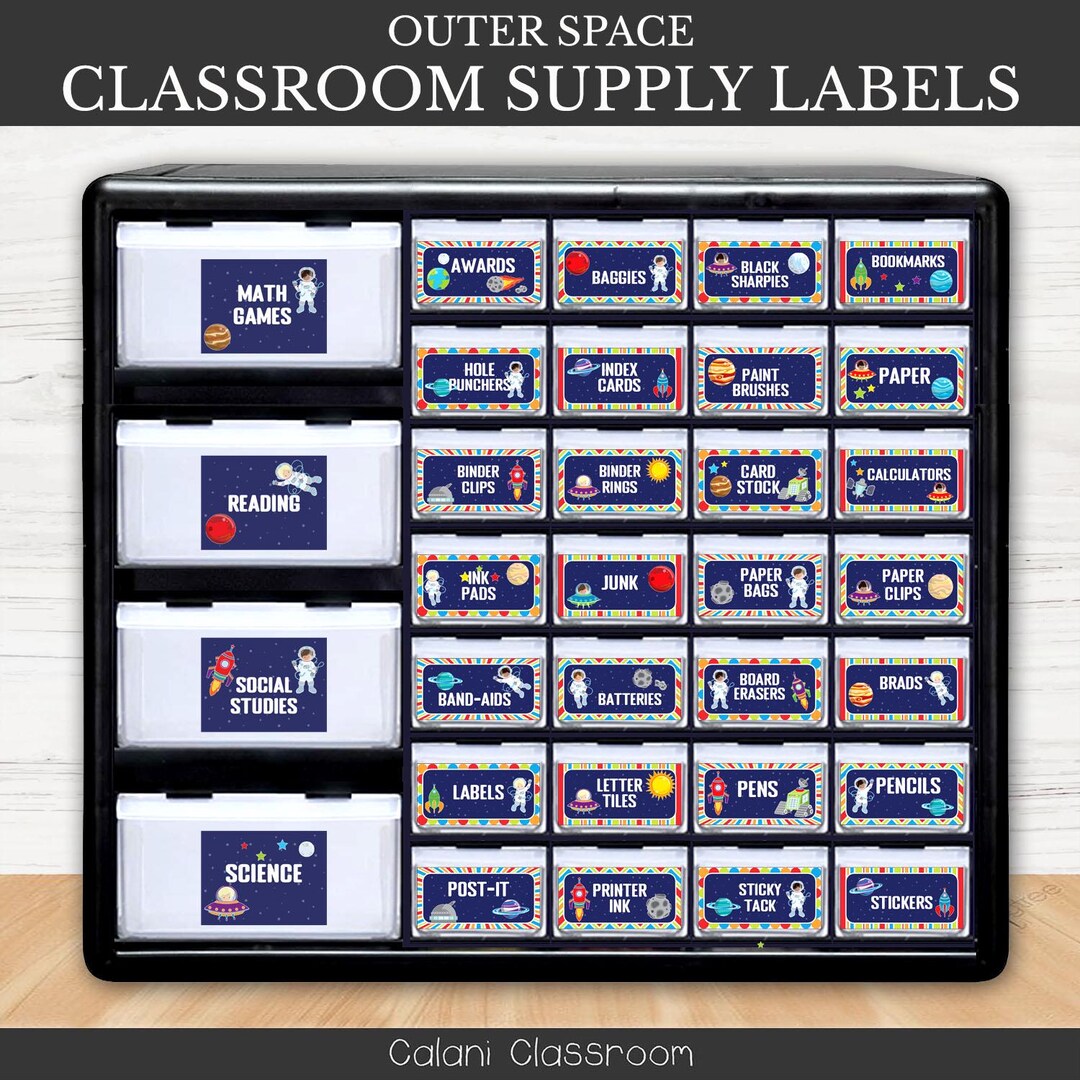 Classroom Supply Label, Outer Space Classroom, Space Editable Classroom ...