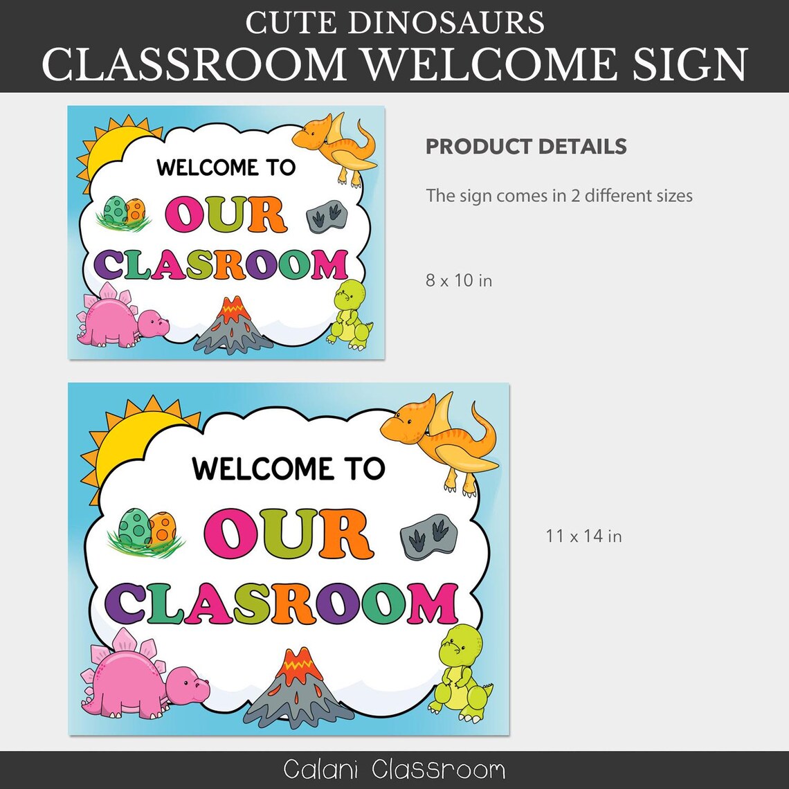 Classroom Welcome Sign, Dinosaur Classroom Door Sign, Welcome to Our ...