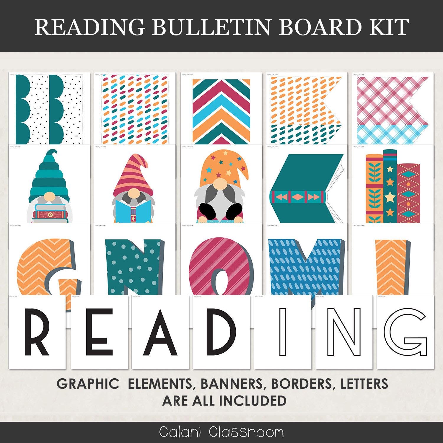 Reading Bulletin Board Kit, Classroom Bulletin Board, Reading Gnomes ...