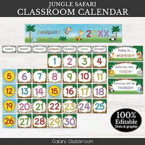 Calendar Classroom Decor, Jungle Safari Classroom, Editable Classroom ...