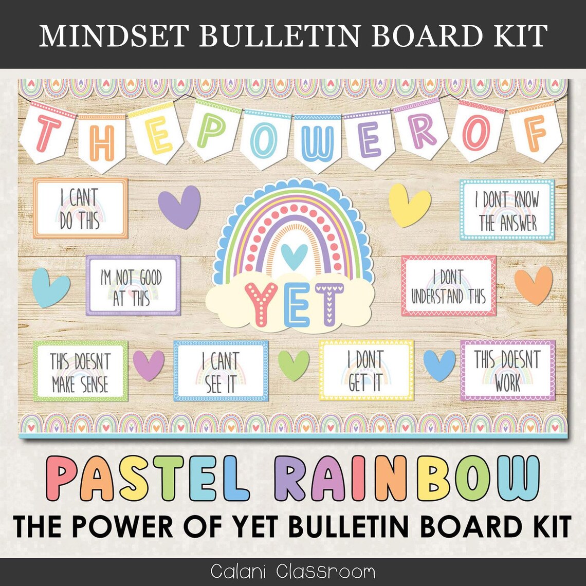 The Power of yet Bulletin Board Kit, Boho Rainbow Classroom Display ...