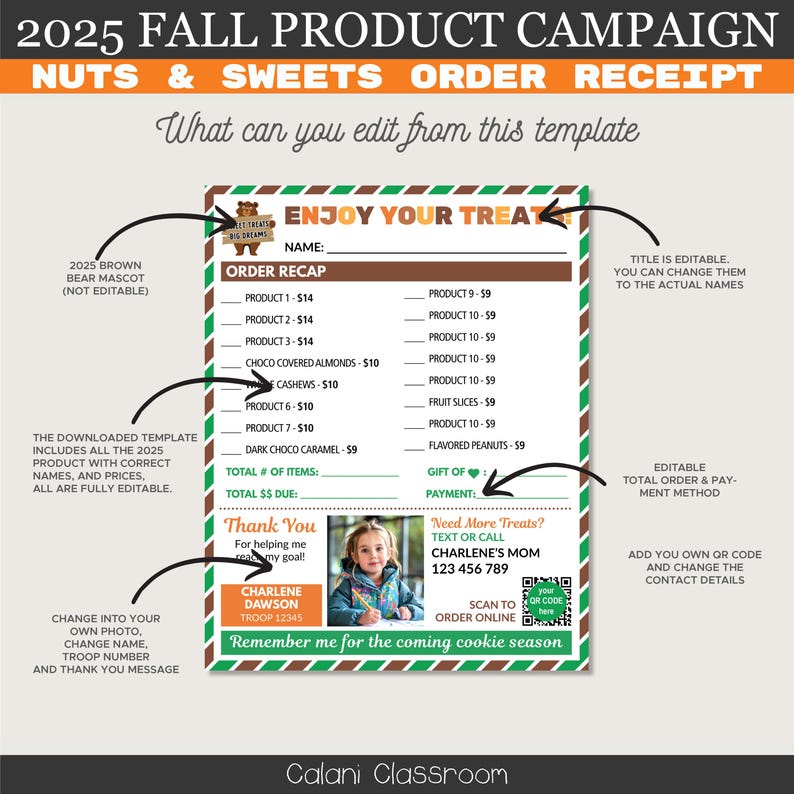Editable Scout Fall Product Order Receipt: DIY Fundraiser Template ...