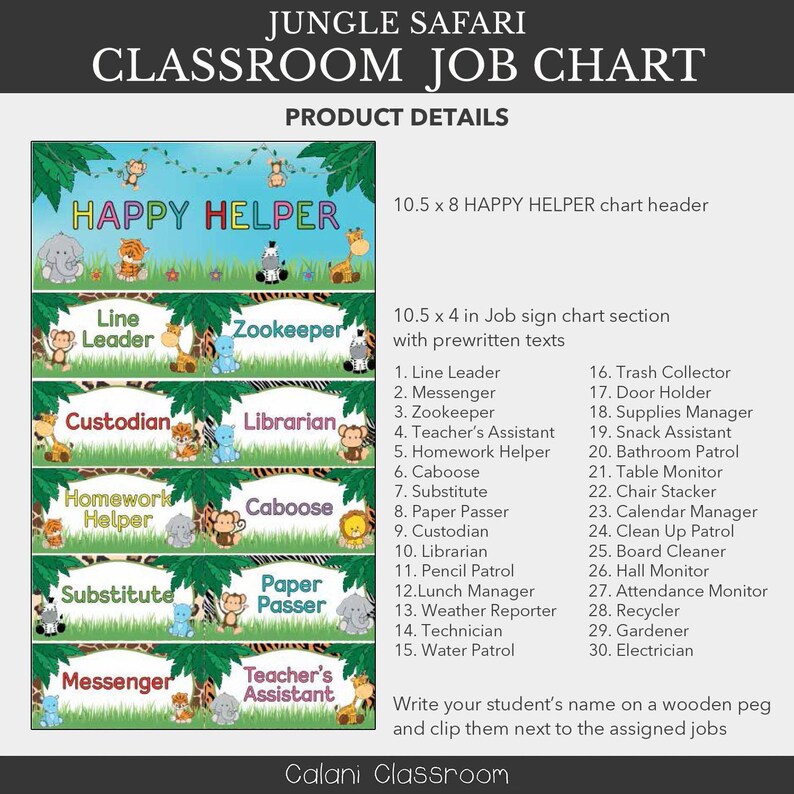 Classroom Jobs Chart, Jungle Safari Classroom, Editable Classroom Job ...