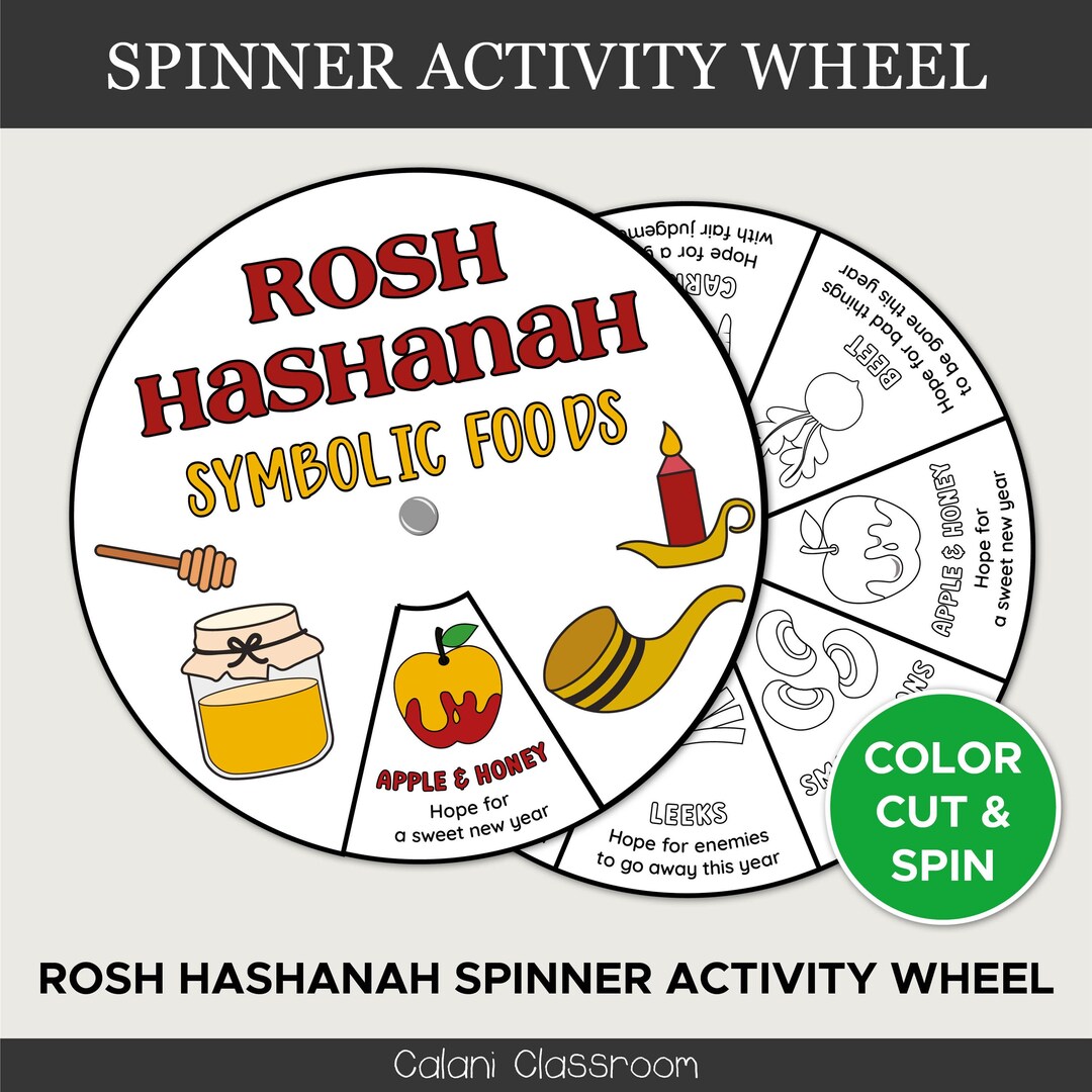 Rosh Hashanah Food Symbolism Activity Wheel, Printable Spinner Wheel ...
