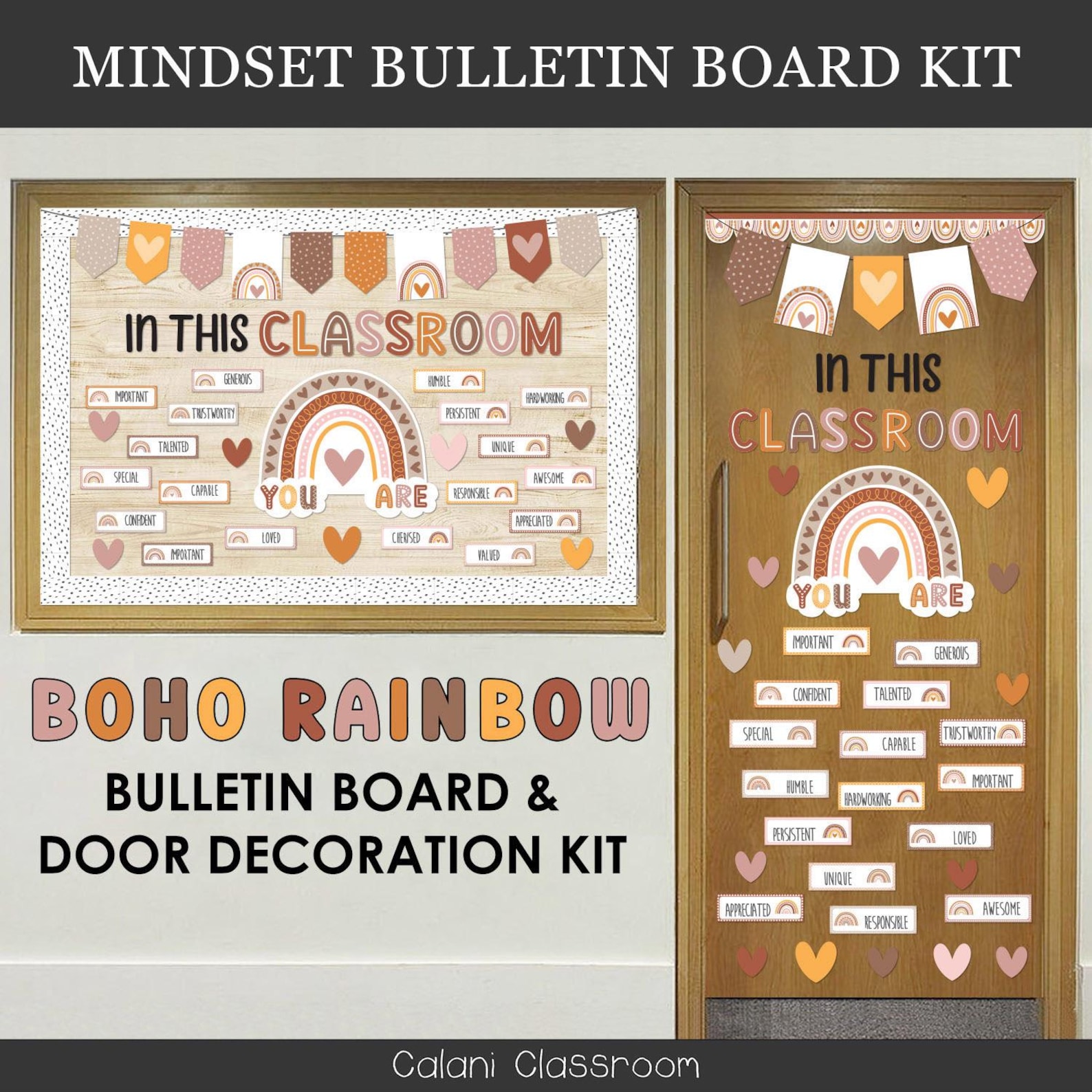 Positive Affirmation Bulletin Board, Classroom Door Decor, Neutral Boho ...