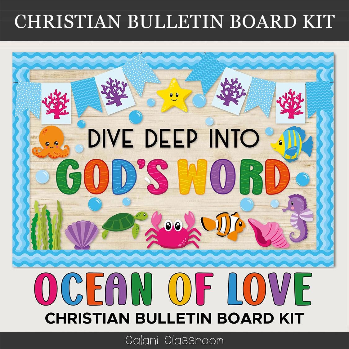 Christian Bulletin Board Kit, Ride the Wave of Grace Classroom Bulletin ...