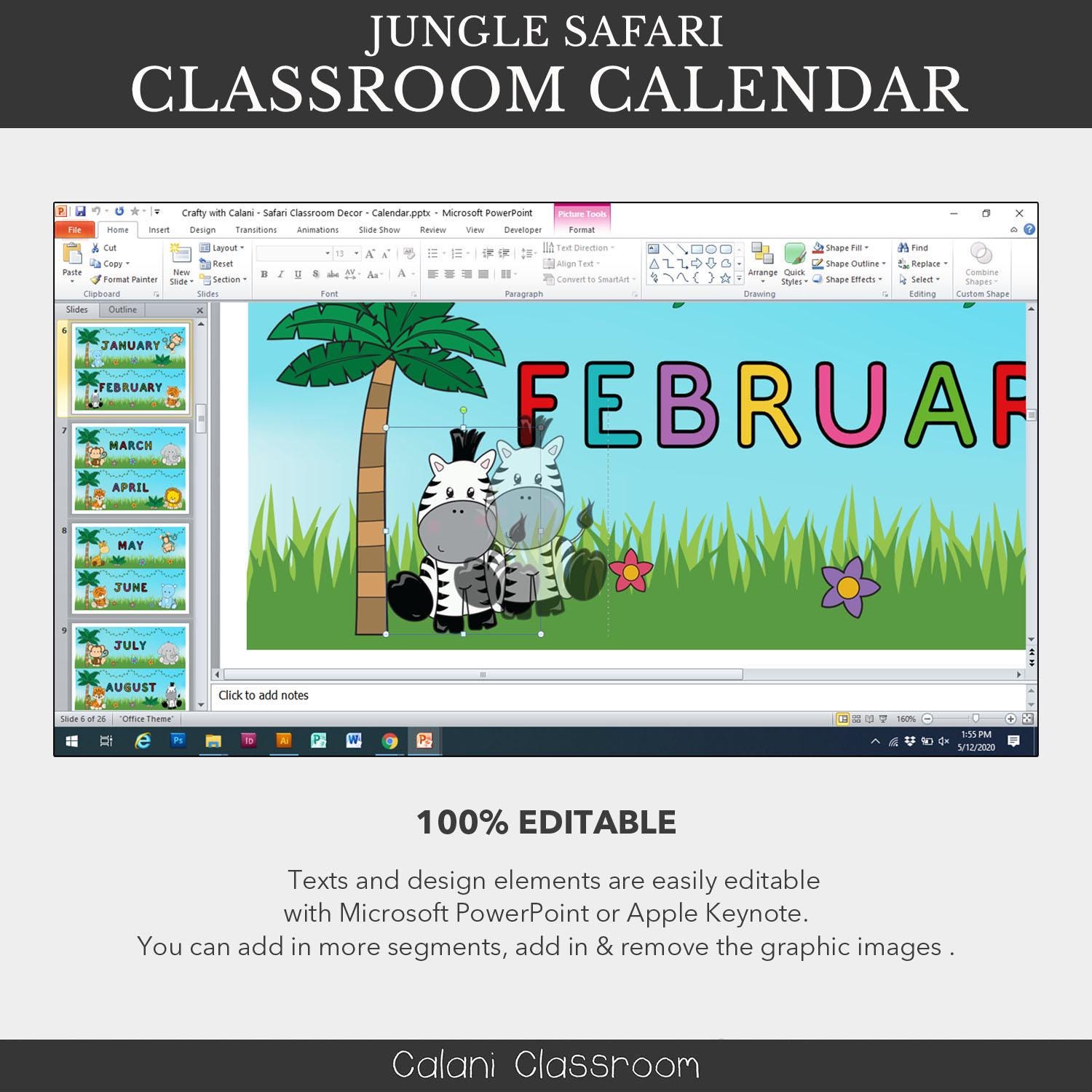 Calendar Classroom Decor, Jungle Safari Classroom, Editable Classroom ...