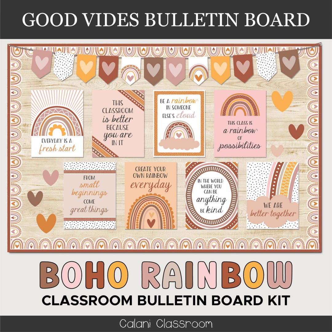 Boho Rainbow Bulletin Board Kit, Boho Rainbow Classroom, Motivational ...