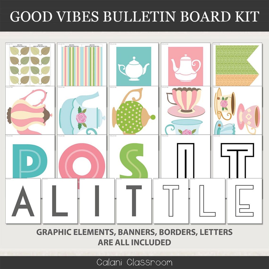 Pour Some Positivi-tea Bulletin Board Kit, Tea Lover Classroom Display ...