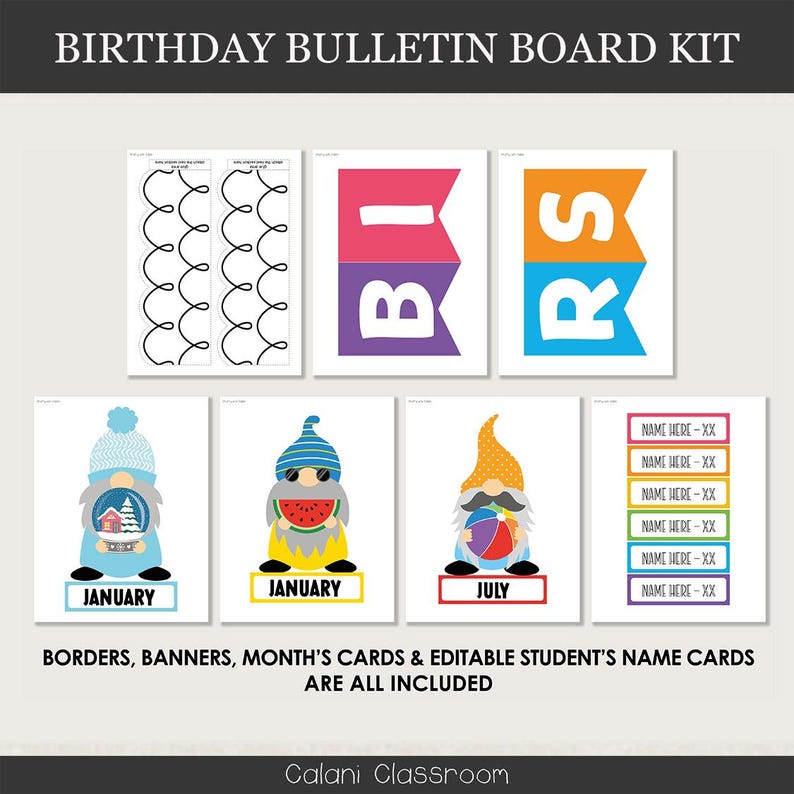 Birthday Bulletin Board for Classroom Decor in Seasonal Gnomes Theme ...