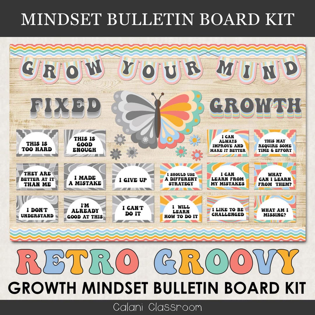 Growth Mindset Bulletin Board Kit, Retro Groovy Classroom Display ...