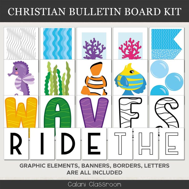 Christian Bulletin Board Kit, Ride the Wave of Grace Classroom Bulletin ...