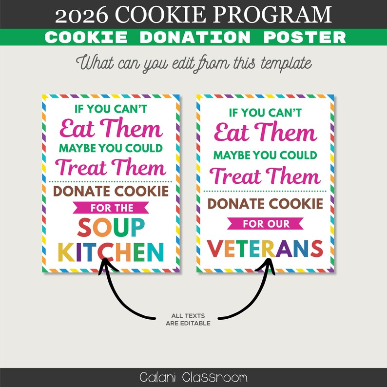 2026 Cookie Booth Donation Poster, DIY Editable Cookie Marketing Kit ...