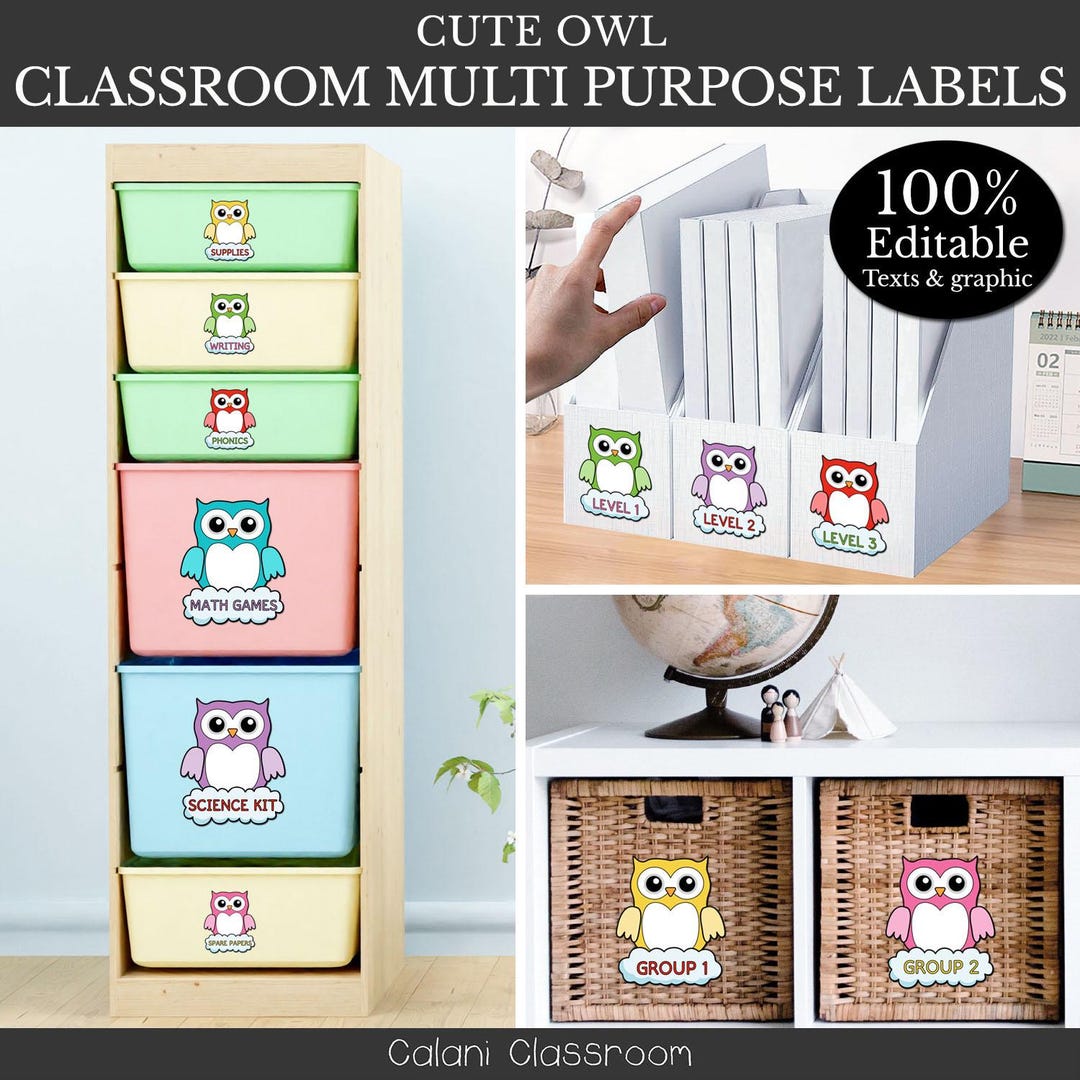 Classroom Supply Label, Owl Classroom Theme, Owl Editable Classroom ...